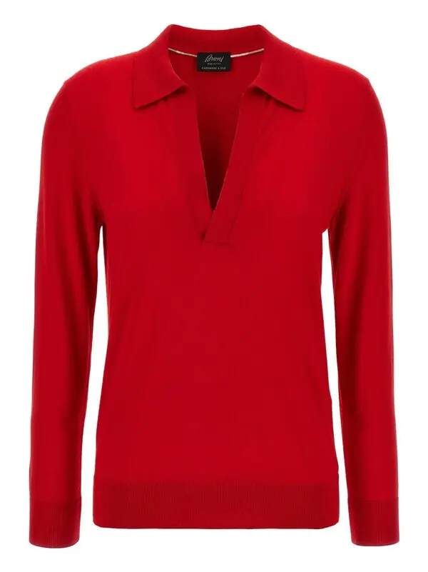 Brioni V-neck Knitted Top - Red