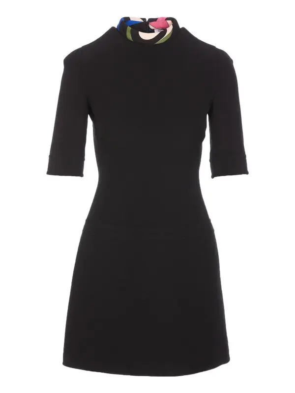 Emilio Pucci Short Sleeve Patterned Mini Dress - Black