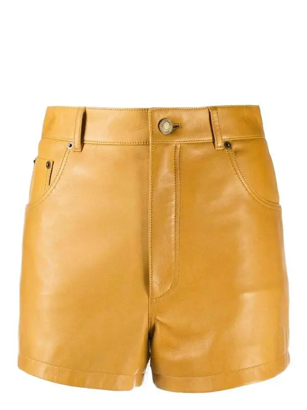 Saint Laurent High-waisted Leather Shorts - Yellow