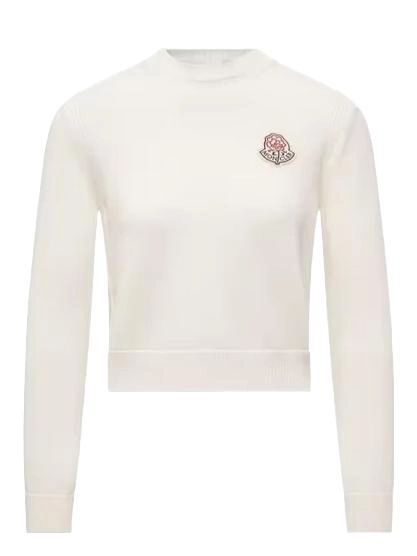 Moncler Logo Patch Crewneck Jumper - White