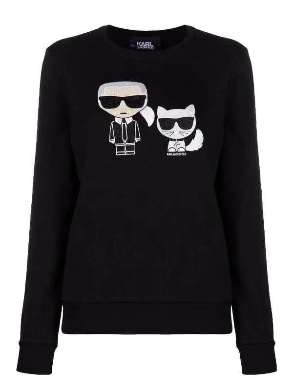 Karl Lagerfeld Printed Long Sleeve Crewneck Sweater - Black