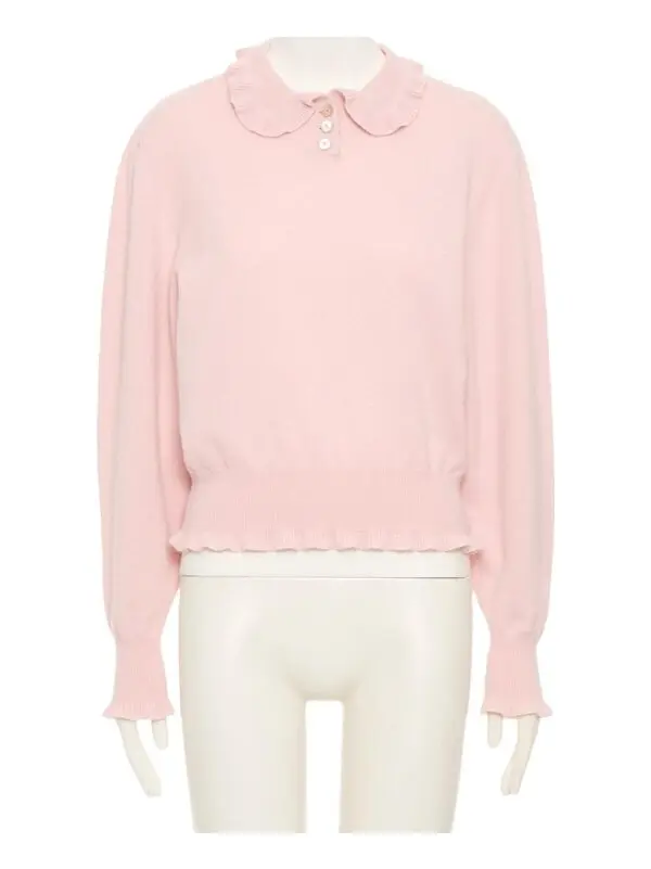 Valentino Garavani Knit Top With Ruffled Collar And Cuffs - Nude