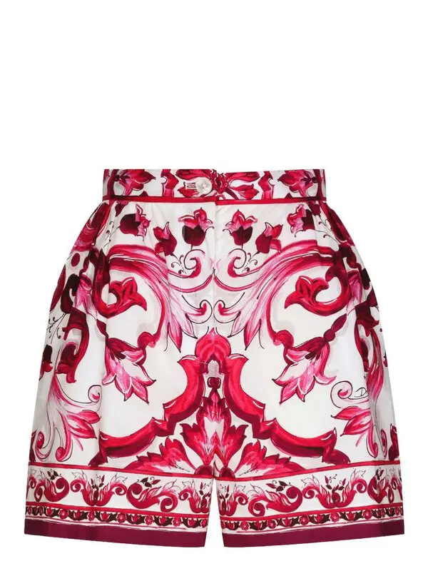 Dolce & Gabbana Allover Printed Satin Shorts - Red