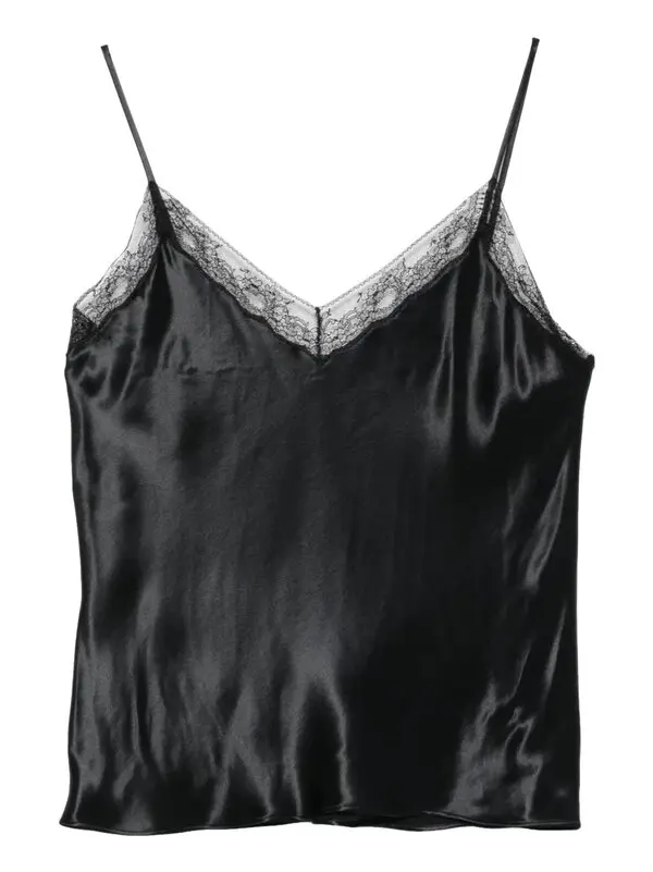 Alberta Ferretti Sleeveless Lace Trim V-neck Top - Black