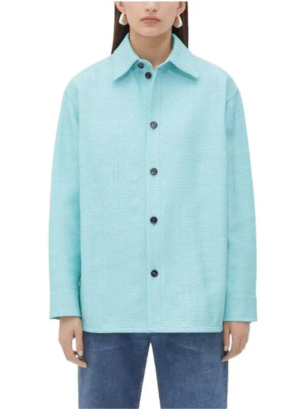 Bottega Veneta Mini Intrecciato Leather Shirt - Blue