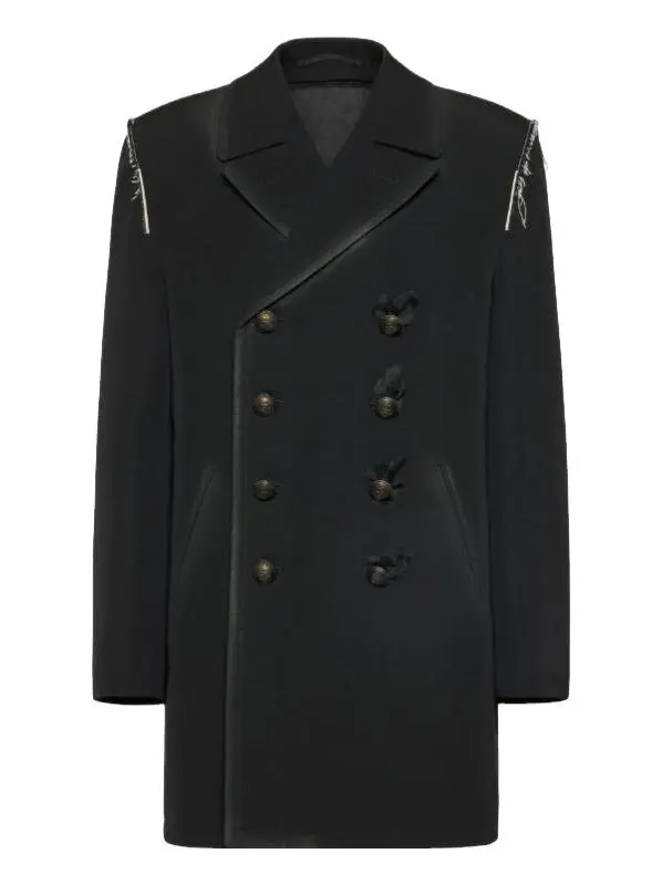 MAISON MARGIELA Double-breasted Frayed Detail Jacket - Black