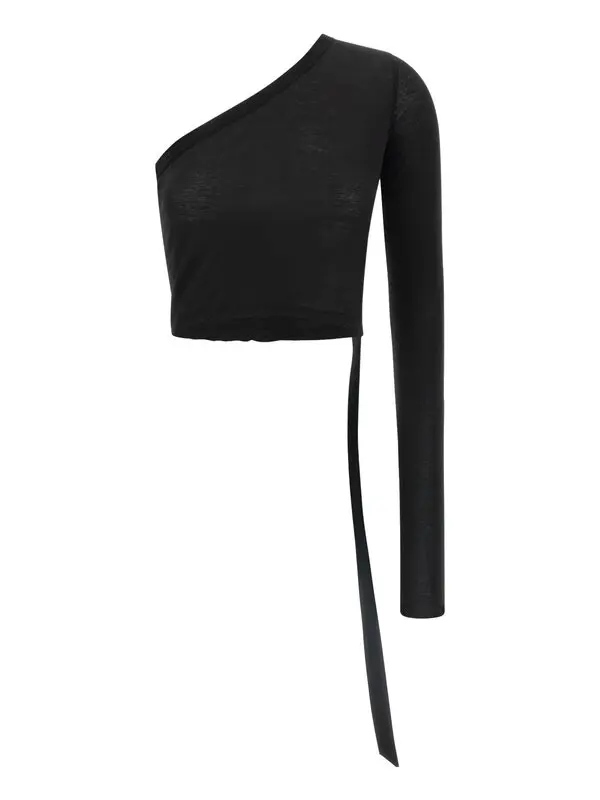 Rick Owens One-shoulder Cropped Top With Logo Webbing - Black