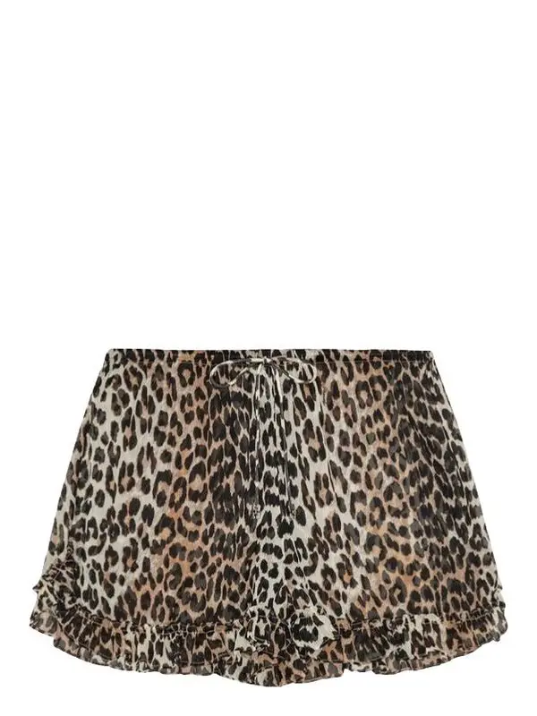 GANNI Leopard Print Chiffon Ruffled Shorts - Leopard Color