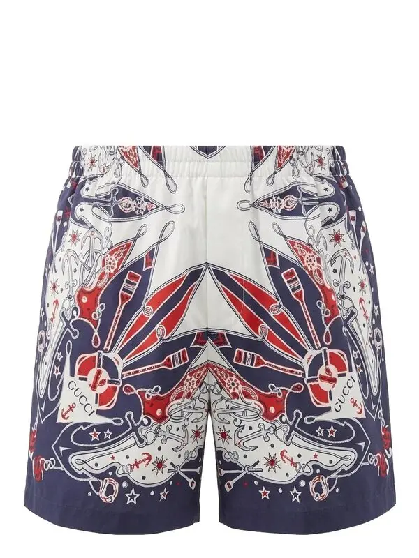 Gucci Printed Elasticated Waist Poplin Shorts - Gray