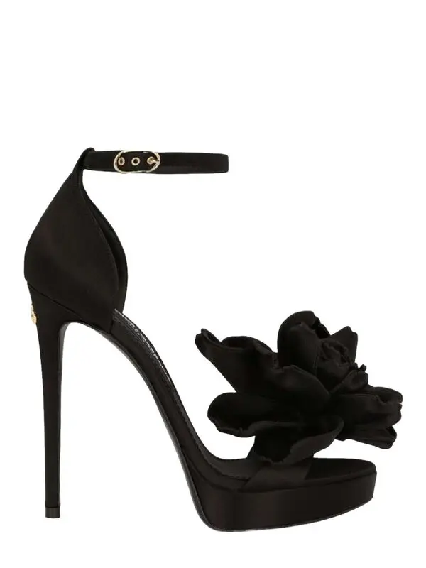 Dolce & Gabbana Floral Detailed Platform Sandals - Black
