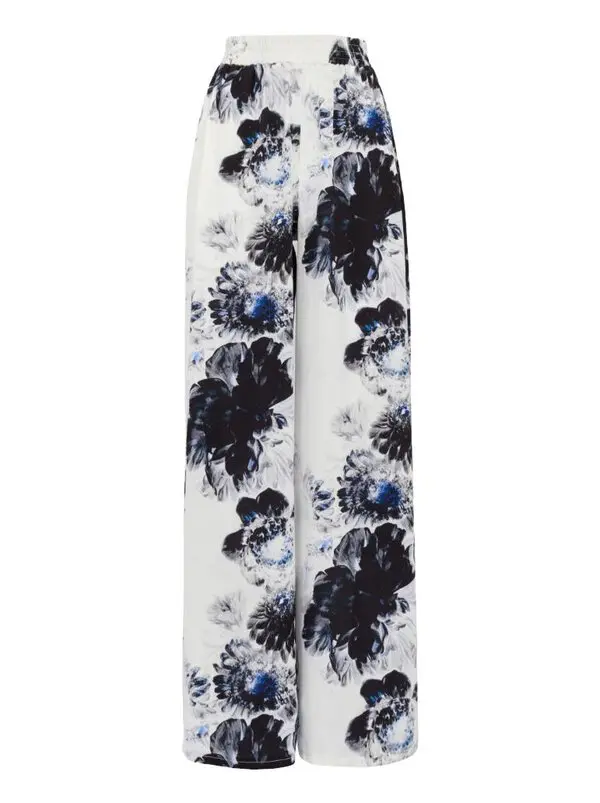 Alexander McQueen Floral Printed Elasticated Waistband Trousers - White