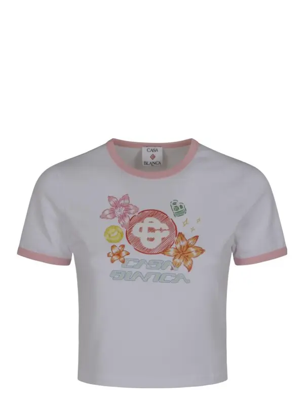Casablanca Cropped Graphic T-shirt - Gray