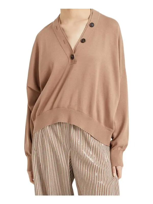 Brunello Cucinelli V-neck Buttoned Jumper - Rust Brown