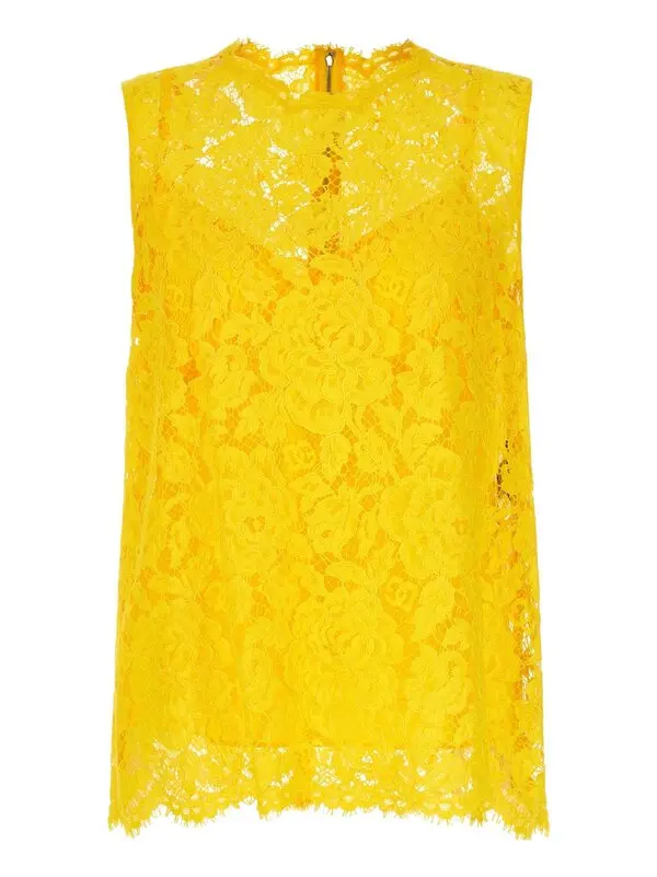 Dolce & Gabbana Floral Lace Top - Yellow