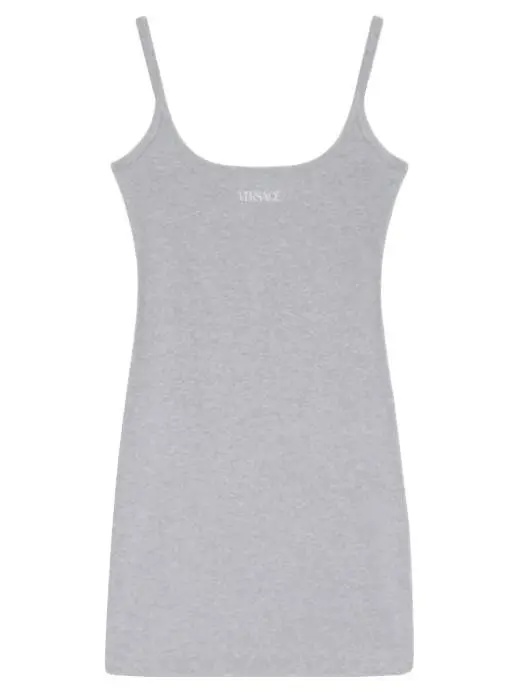 Versace Logo Embroidered Ribbed Mini Dress - Grey