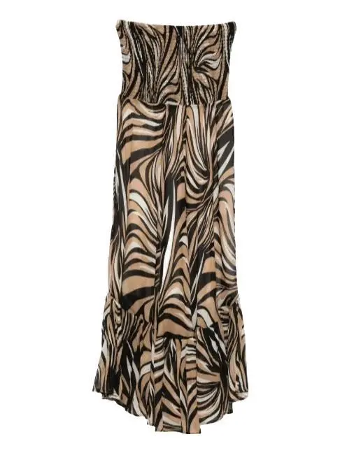 TWINSET Smocked Strapless Printed Dress - Brown