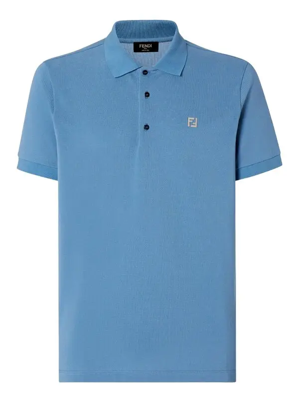 Fendi Logo Plaque Short Sleeved Polo Shirt - Light Blue