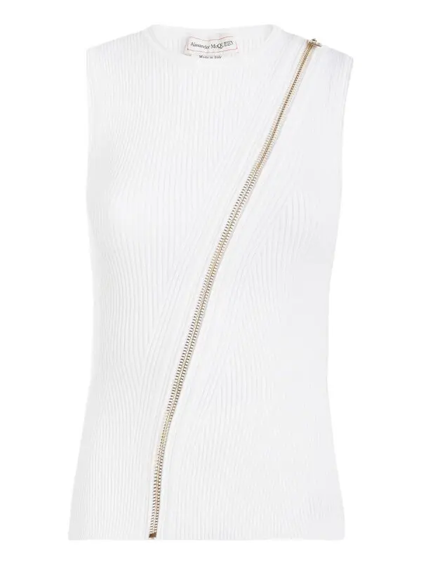 Alexander McQueen Sleeveless Knitted Top With Zipper Detail - White