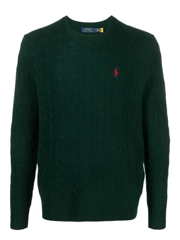 Polo Ralph Lauren Cable-knit Crewneck Jumper With Embroidered Pony - Green