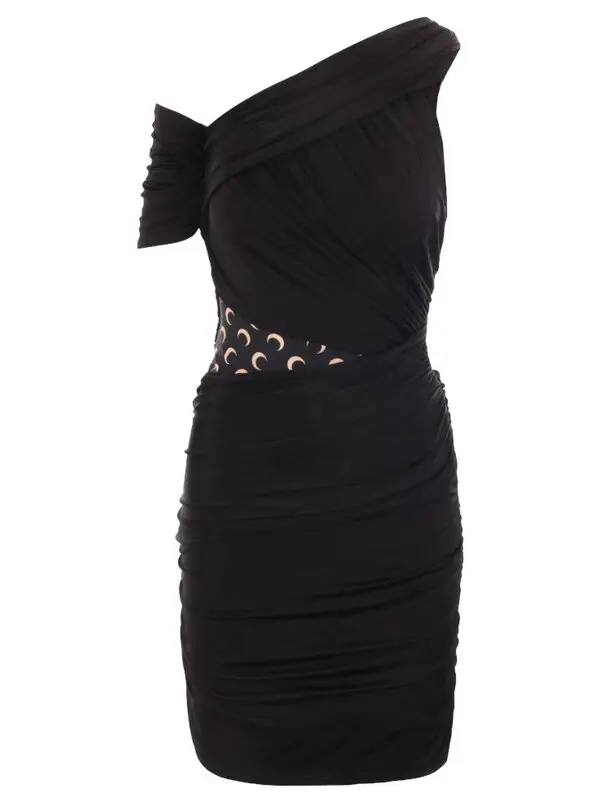 MARINE SERRE Crescent Detail One-shoulder Dress - Black