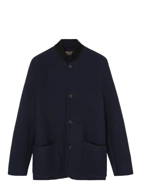 Loro Piana Tarola Jacket With Suede Stand Collar - Navy Blue