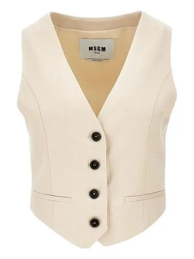 MSGM Buttoned V-neck Waistcoat - Nude