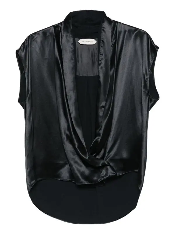 Alberta Ferretti Draped Satin Cap Sleeve Top - Black