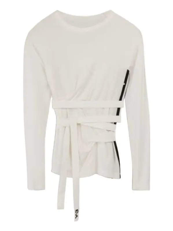 Y3 Long Sleeve Wrap Top With Logo Detail - Core White