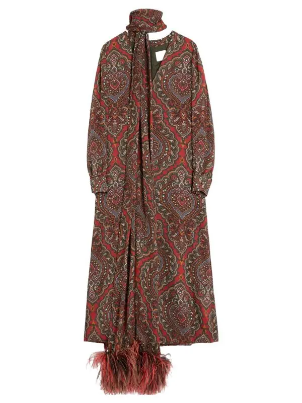 Valentino Garavani Georgette Midi Dress With Feather Scarf - Multicolor