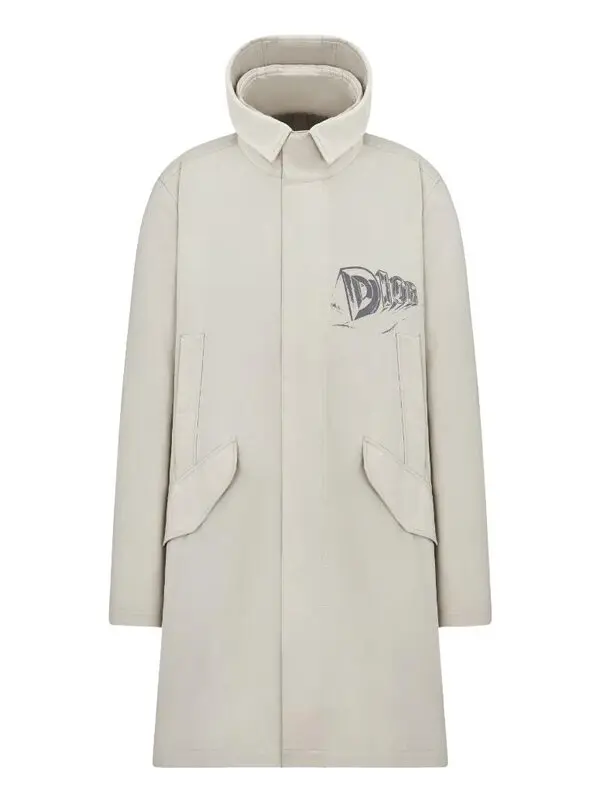 Dior Hooded Parka With Signature Print - Gray