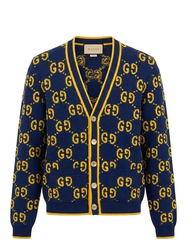 Gucci Gg Piqué-weave Cotton Cardigan - Blue