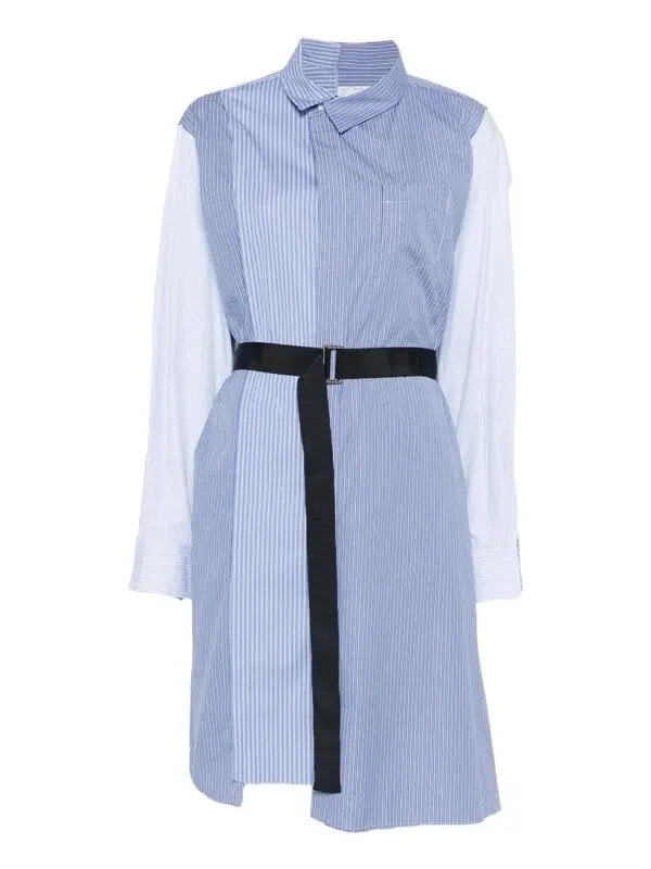 Sacai Striped Belted Shirt Dress - Blue