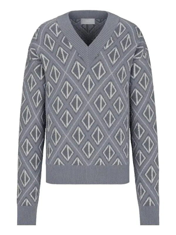 Dior Long-sleeved Knitted Pullover With V-neck - Gray