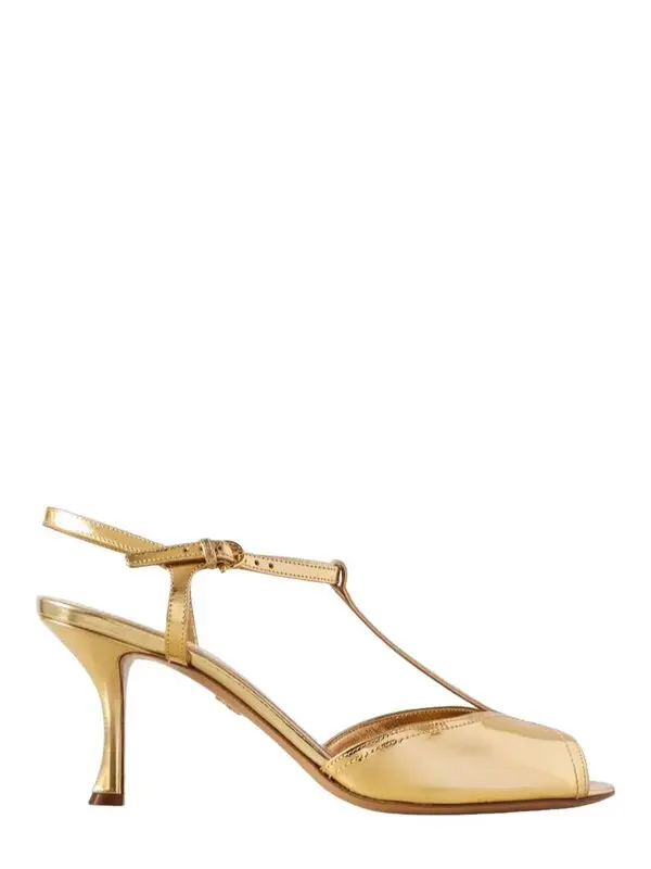 FERRAGAMO T-strap Peep Toe Sandals - Gold