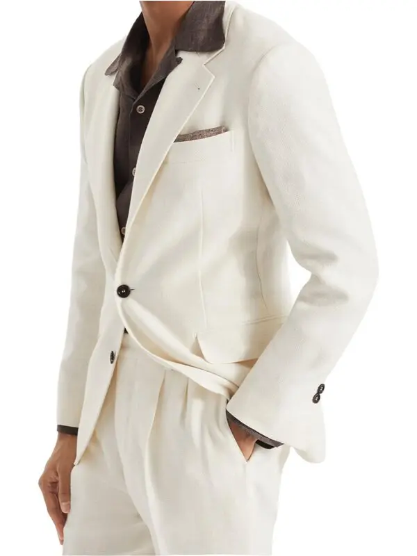 Brunello Cucinelli Textured Striped Diagonal Deconstructed Blazer - White