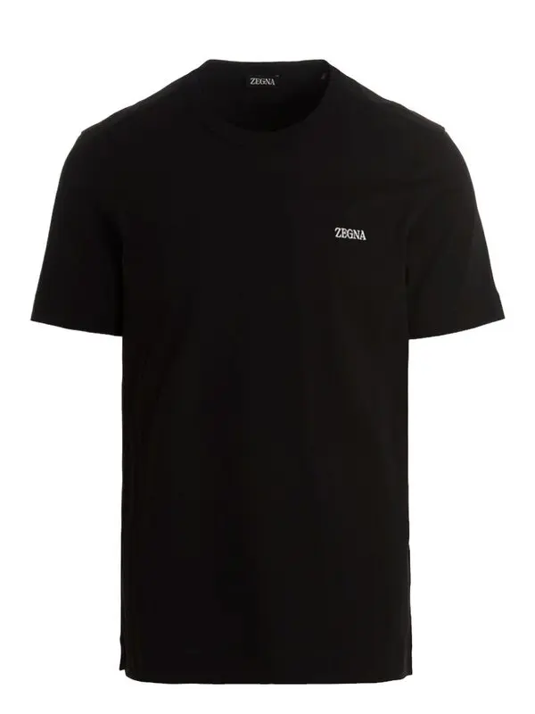Zegna Logo Embroidered Crewneck T-shirt - Black