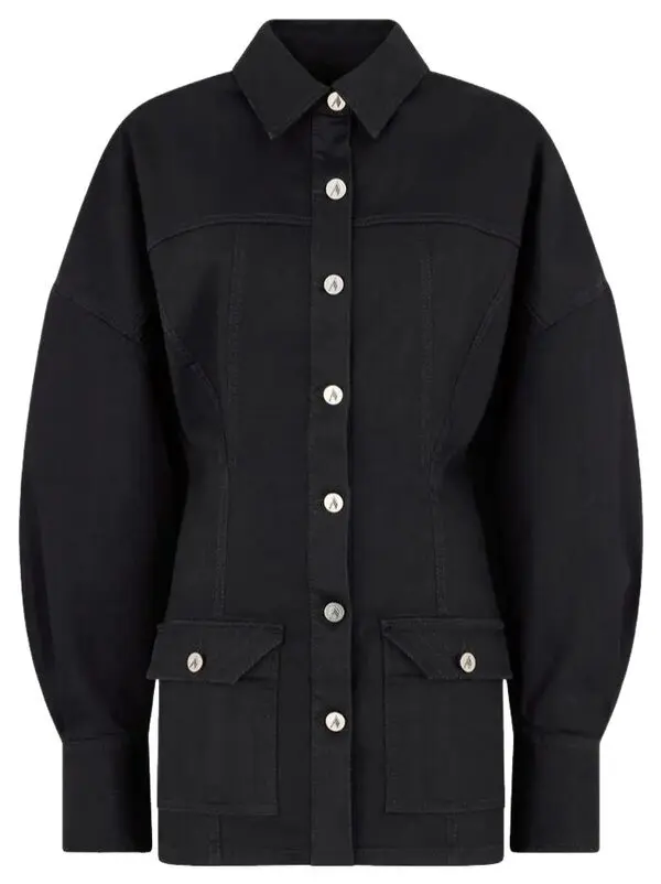 Attico Long Sleeve Button-up Denim Mini Dress - Black