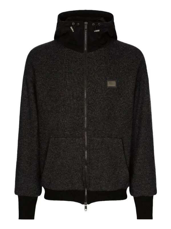 Dolce & Gabbana Logo Plaque Zip-up Hooded Jacket - Black
