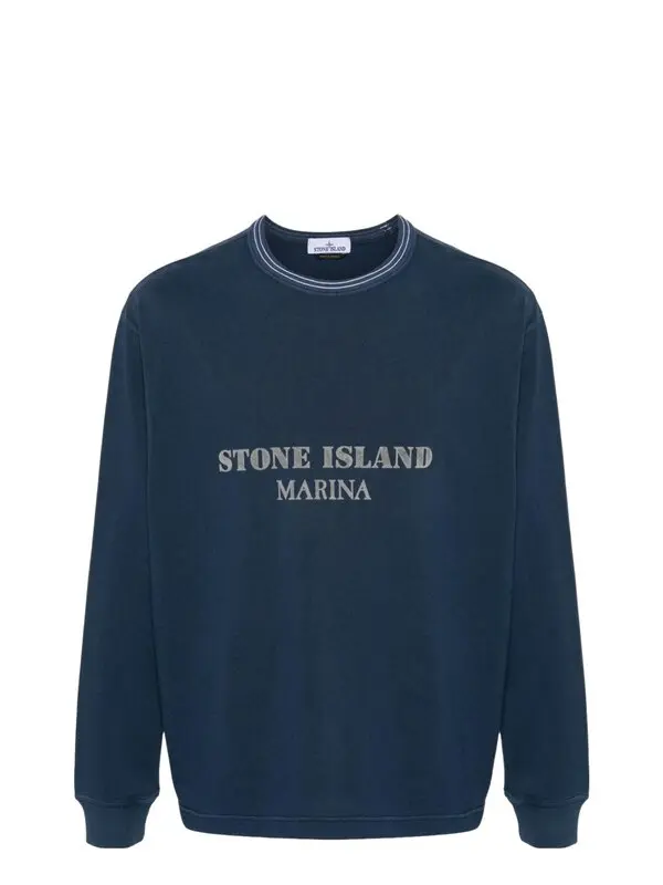 Stone Island Logo-print Cotton Sweatshirt - Blue