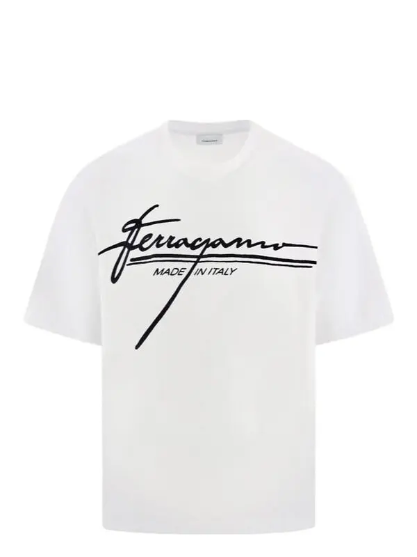 FERRAGAMO Flocked Logo Crewneck T-shirt - White