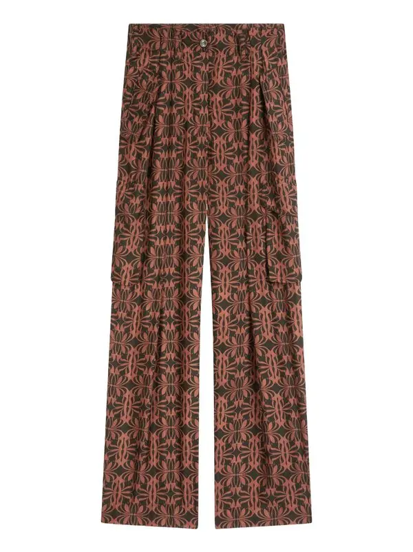 Dries Van Noten Graphic Butterfly Print Satin Cargo Pants - Brown