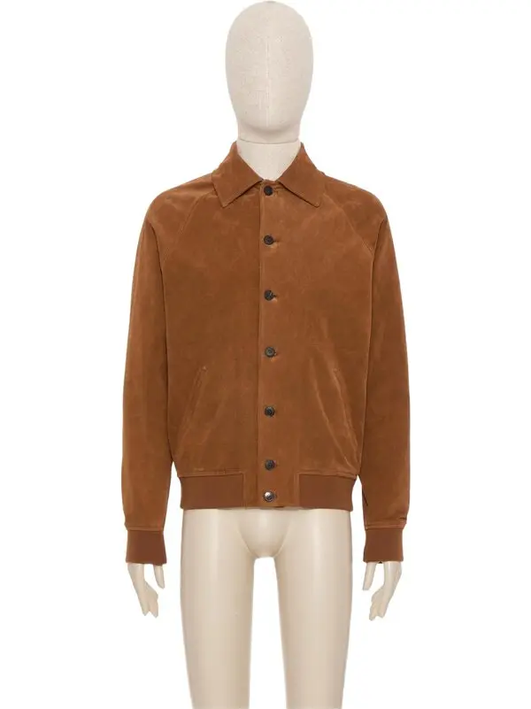 Valentino Garavani Suede Bomber Jacket With Button Closure - Brown