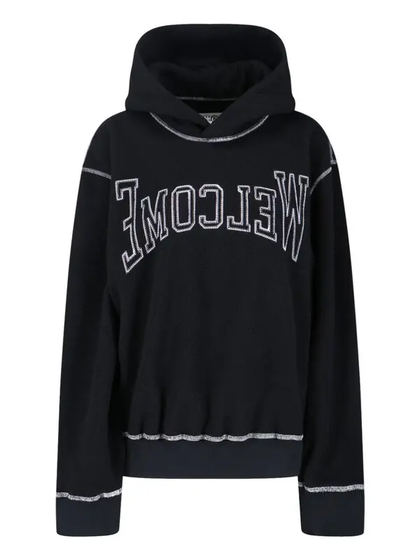 MAISON MARGIELA Logo Embroidered Hoodie - Black
