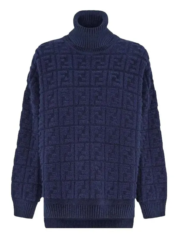 Fendi Knitted Ff Motif Patterned Sweater - Blue