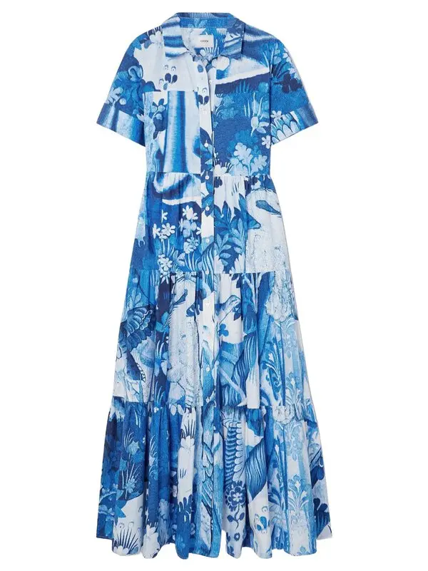 Erdem Printed Tiered Maxi Dress - Blue