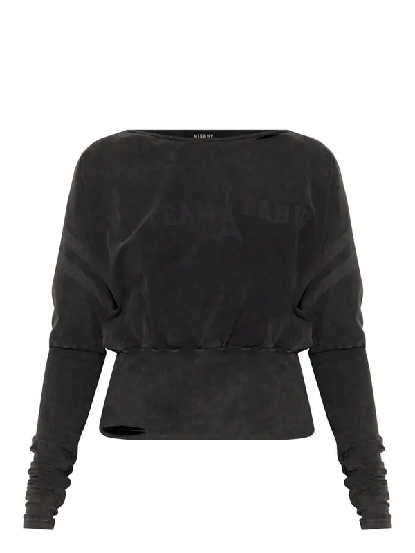 MISBHV Boatneck Long Sleeve Top With Logo Detailing - Black