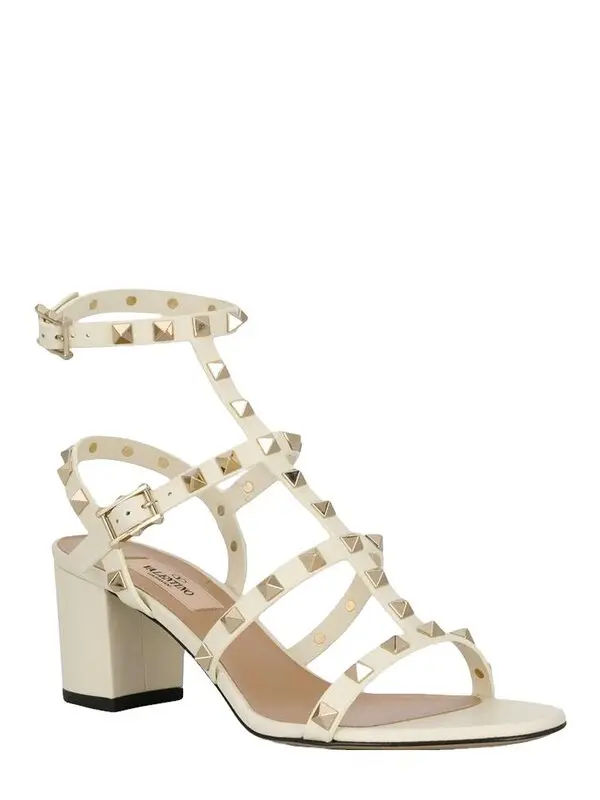 Valentino Garavani Rockstud Open Toe Sandals With Ankle Strap - Light Ivory White