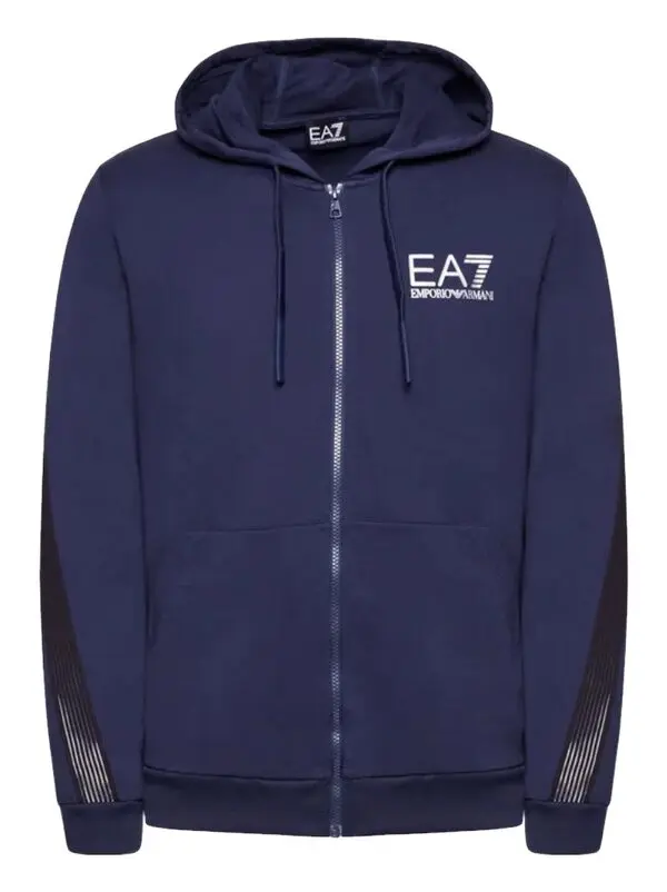EA7 Zip-up Hoodie With Logo Detail - Blue