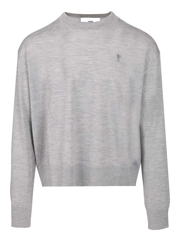 Ami Embroidered Logo Crew Neck Sweater - Gray