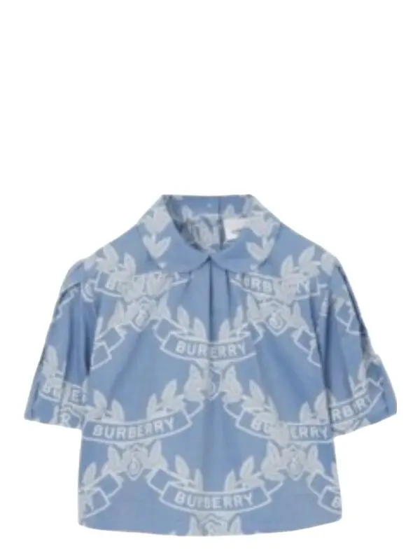 Burberry Puff Sleeve Collared Shirt With Oak Leaf Badge - Blue